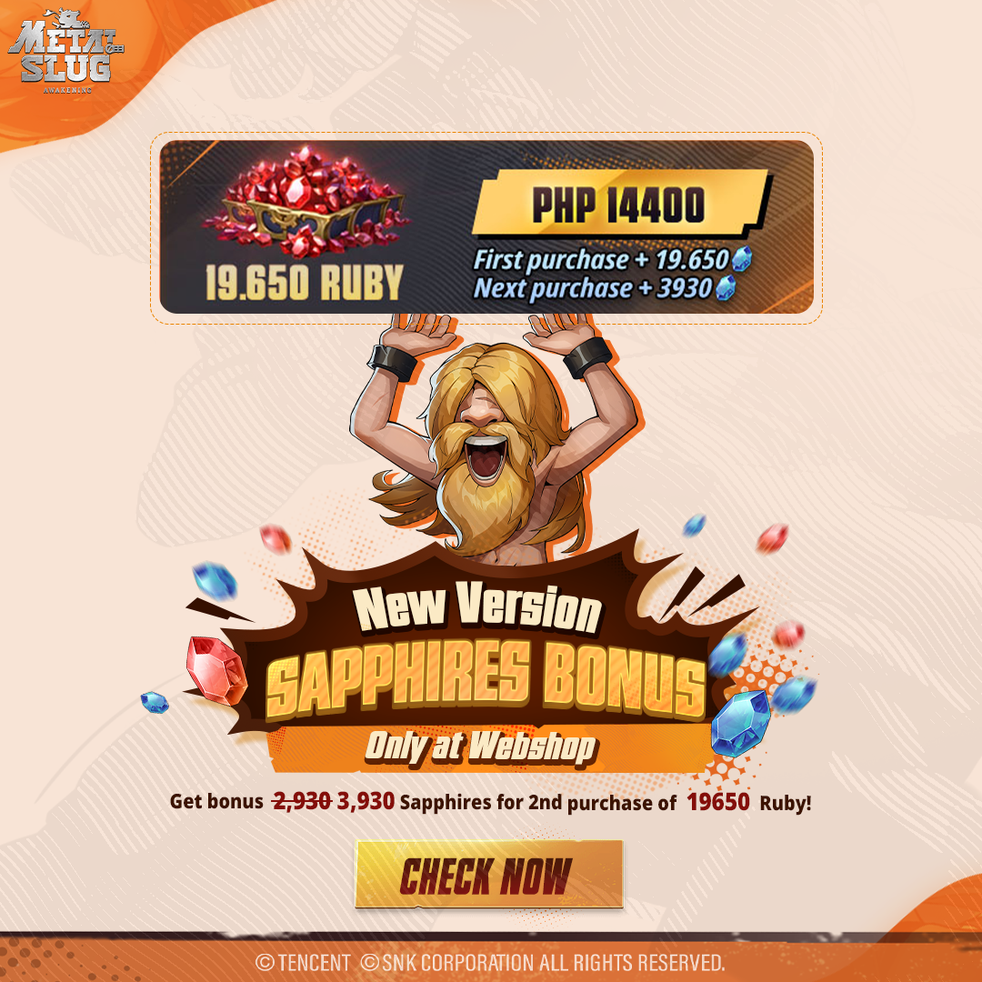 Enjoy an additional 1,000 Sapphires as a bonus for the second purchase of the 19,650 Ruby ...